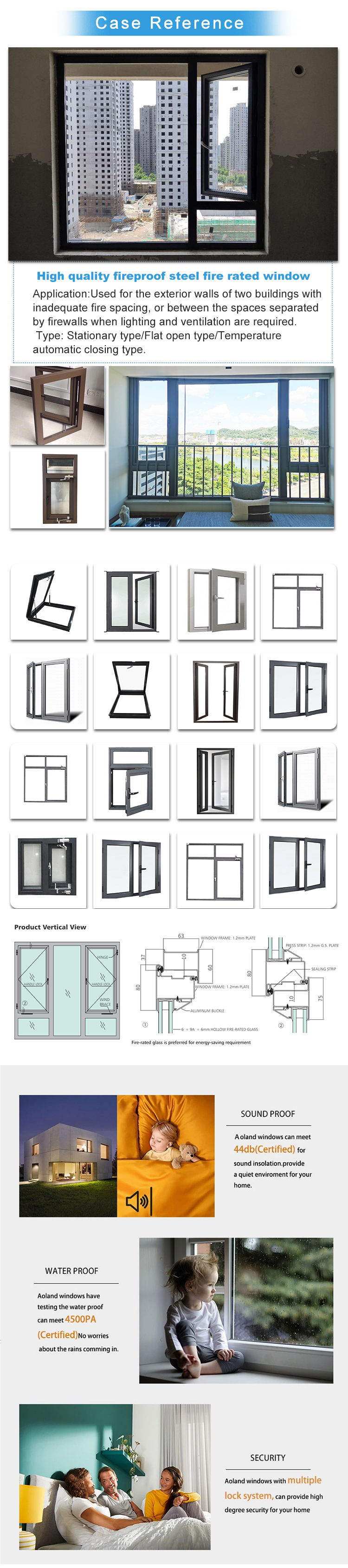 Galvanized Steel Fire Rated Glass Windows with BS Certificates - Buy ...